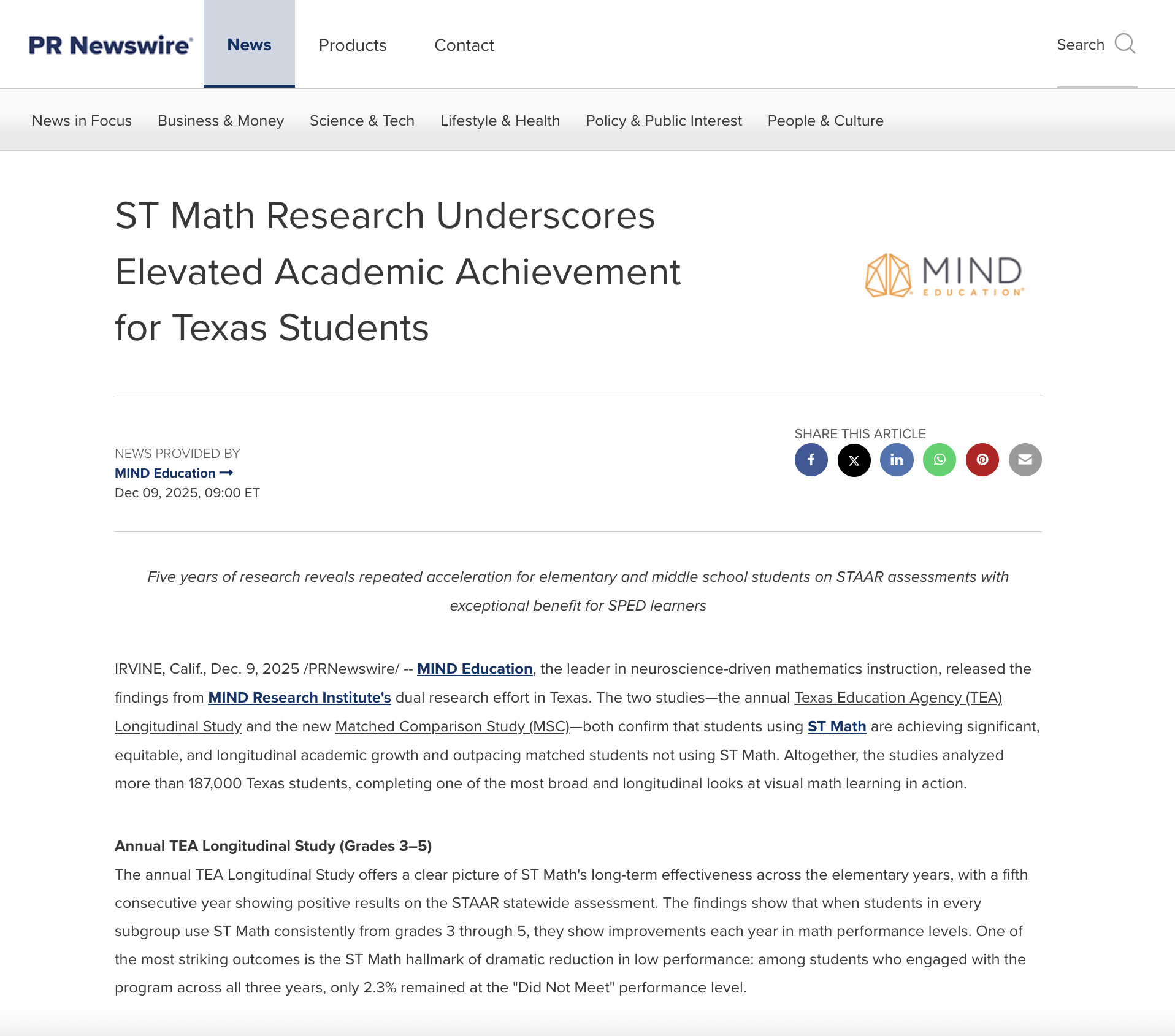 PR Newswire: ST Math Research Underscores Elevated Academic Achievement ...
